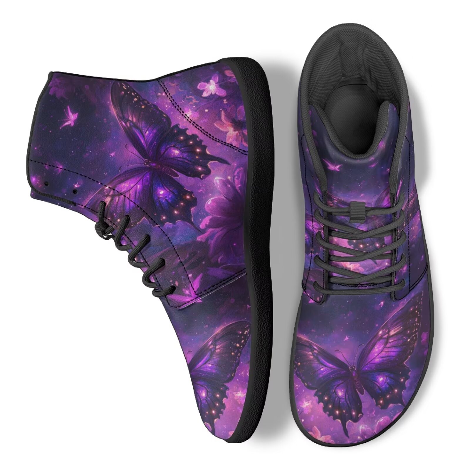 POLERO Women's Purple Butterfly Flower Running Sneakers High Top ...