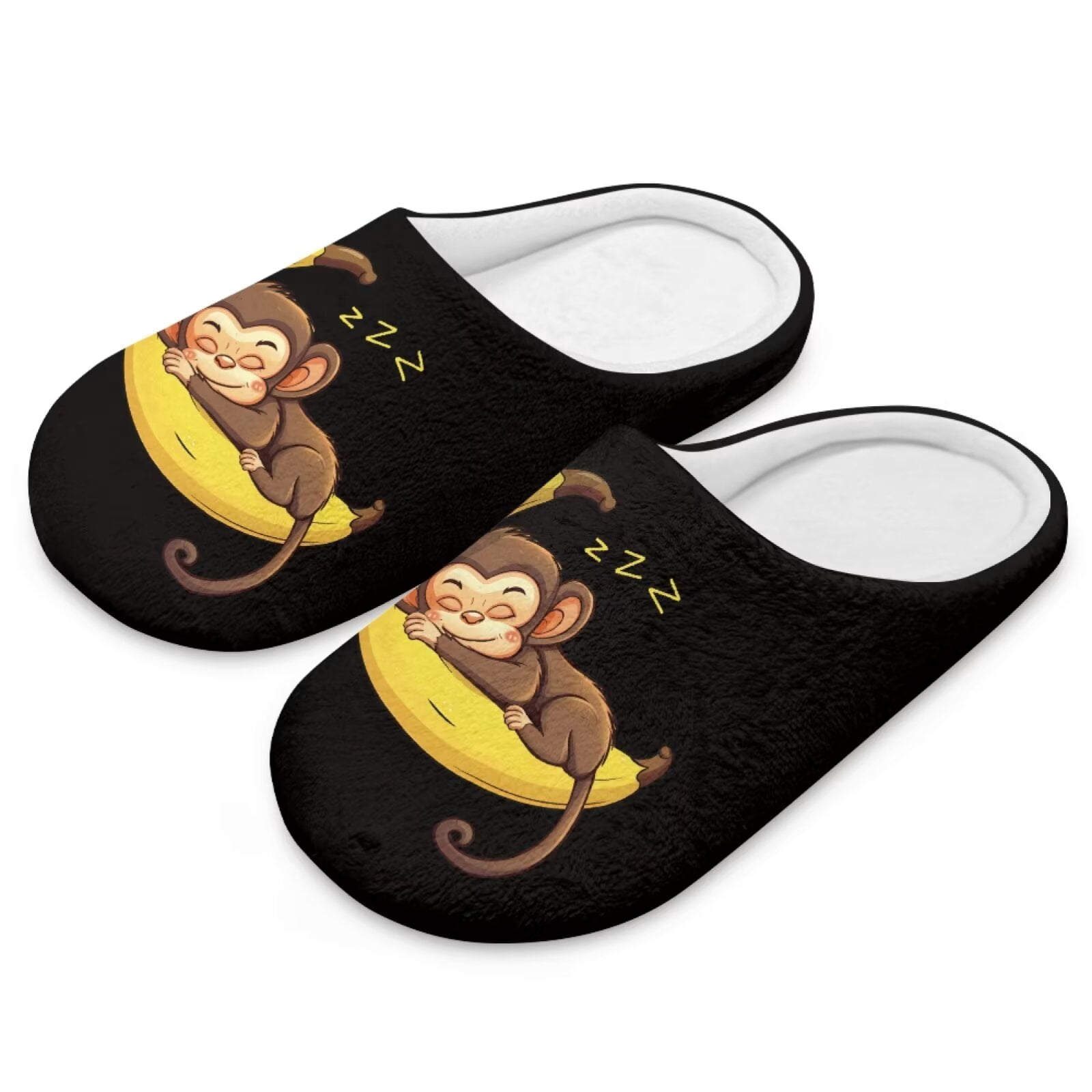 POLERO Women's Slippers Monkey&Moon Print Fuzzy House Slippers for ...