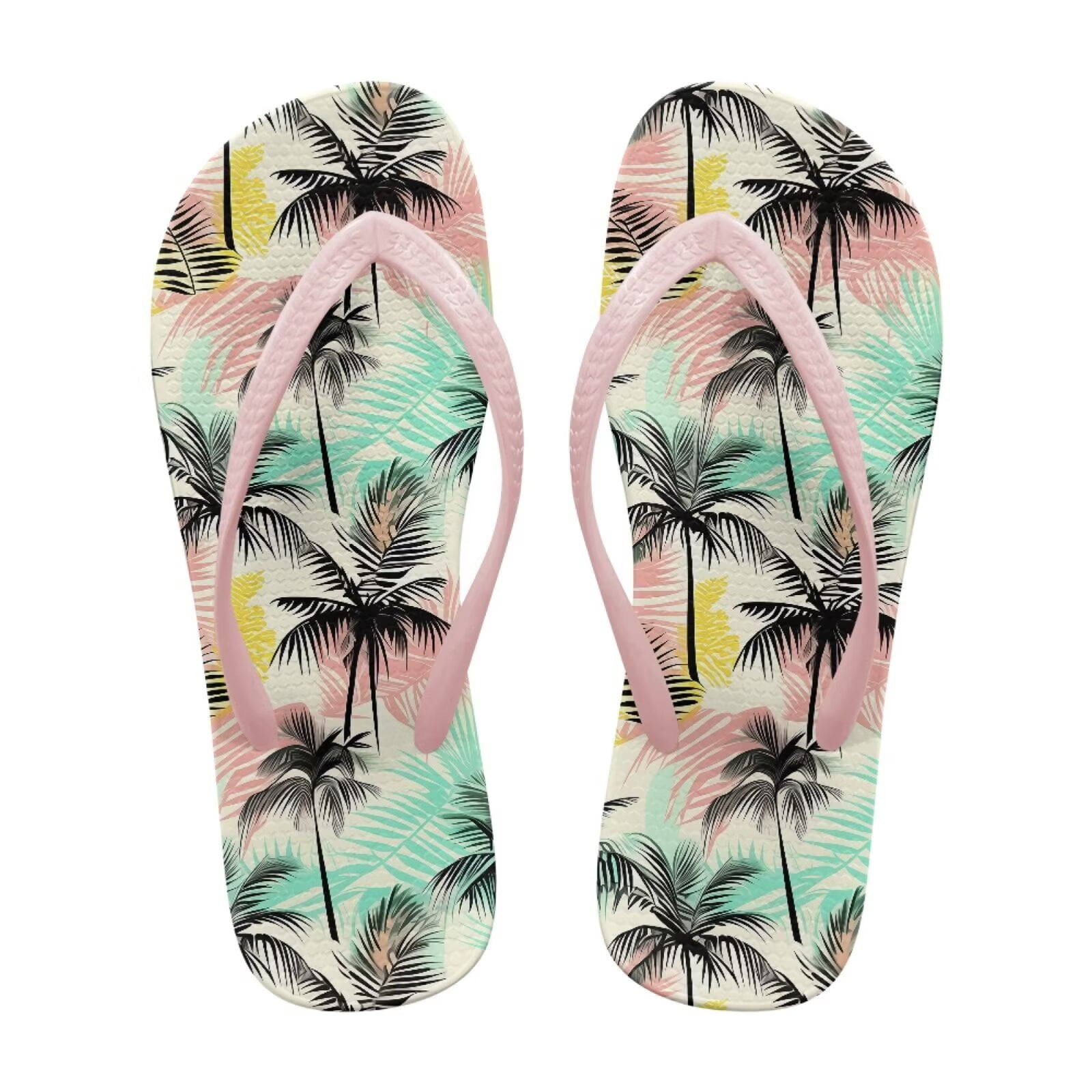 POLERO Womens Flip Flops Pink Palm Tree Cushion Yoga Mat Footbed Summer ...