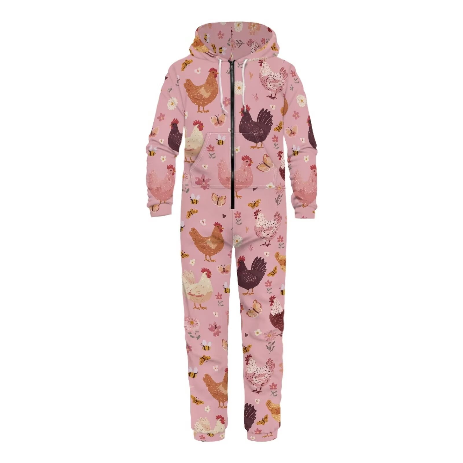 POLERO Womens Novelty One-Piece Pajamas Pink Chicken Rooster Print ...