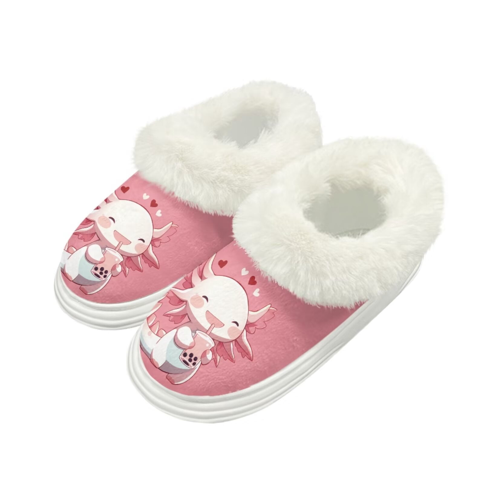 POLERO Womens Slippers Adorable Axolotl Milk Tea Print Winter House ...