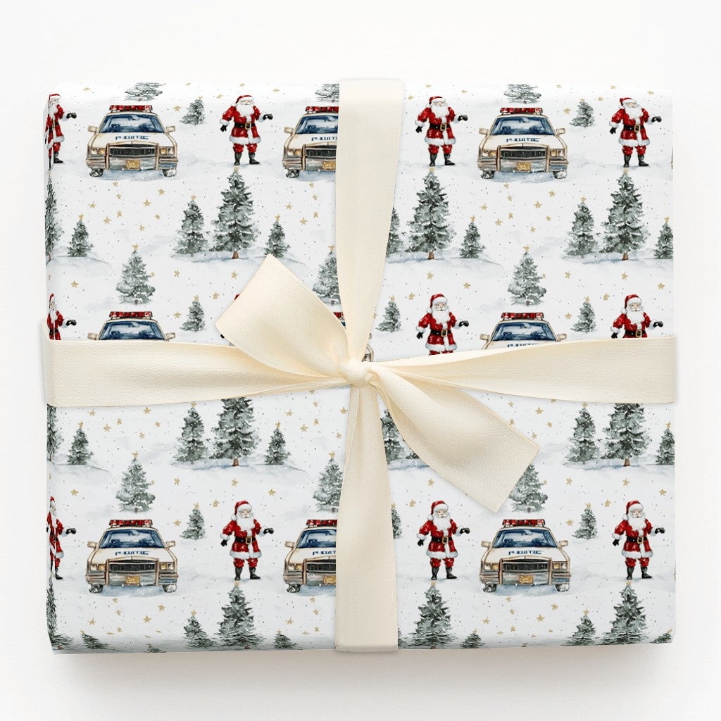 POLICE Santa Claus Police Car Snowy Winter Scene Christmas Wrapping ...