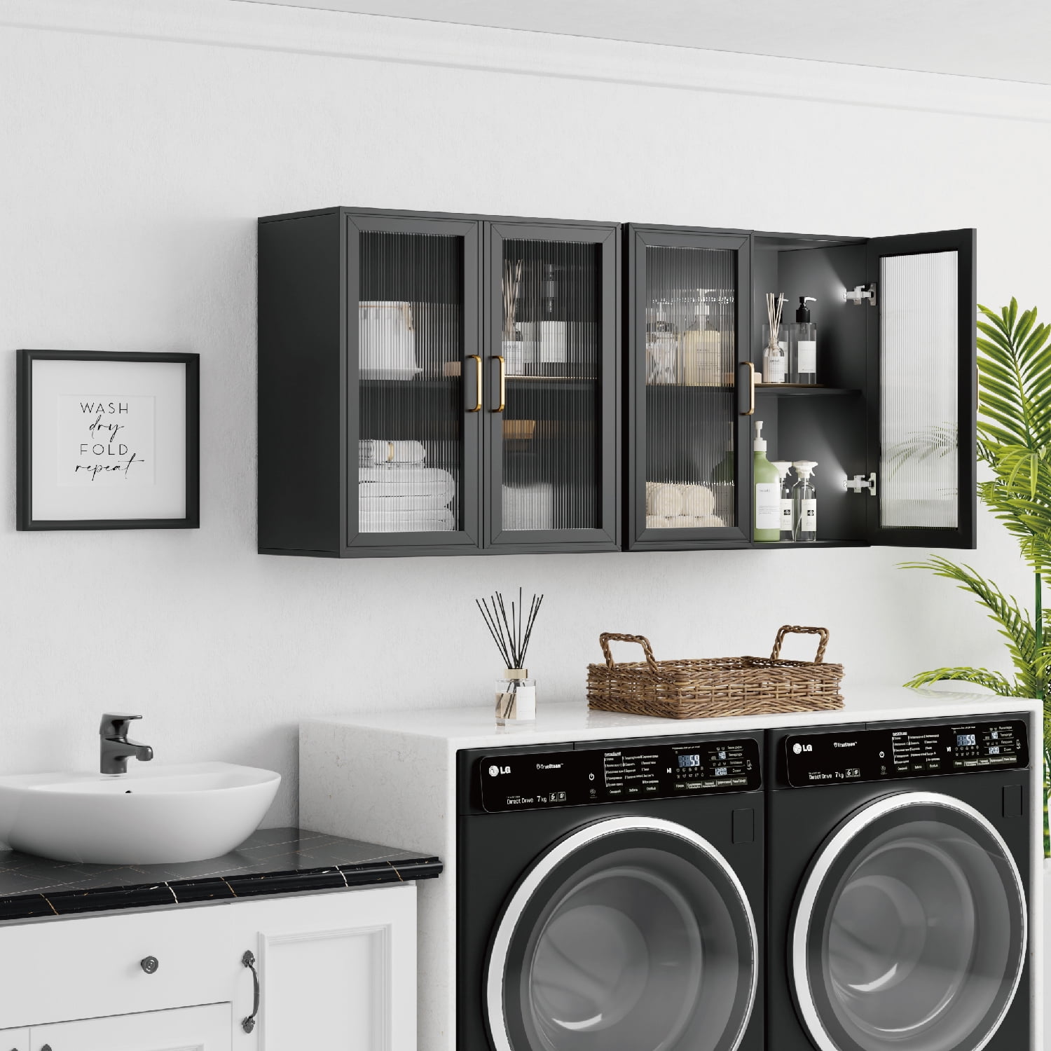 POLIHOME 24"Kitchen Wall Cabinet (set of 2),Laundry Wall Mounted ...