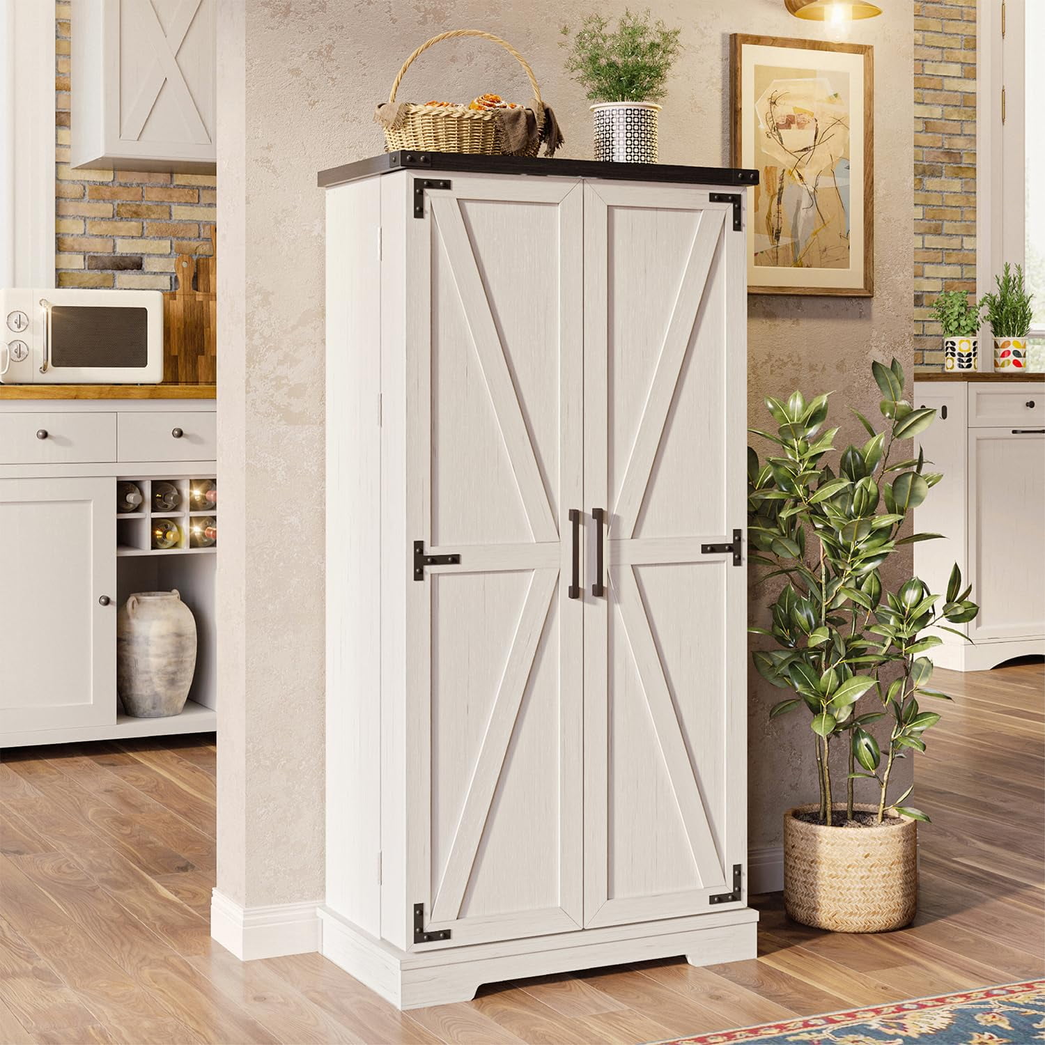 POLIHOME 50" Kitchen Pantry Farmhouse Storage Cabinets - Led Food ...