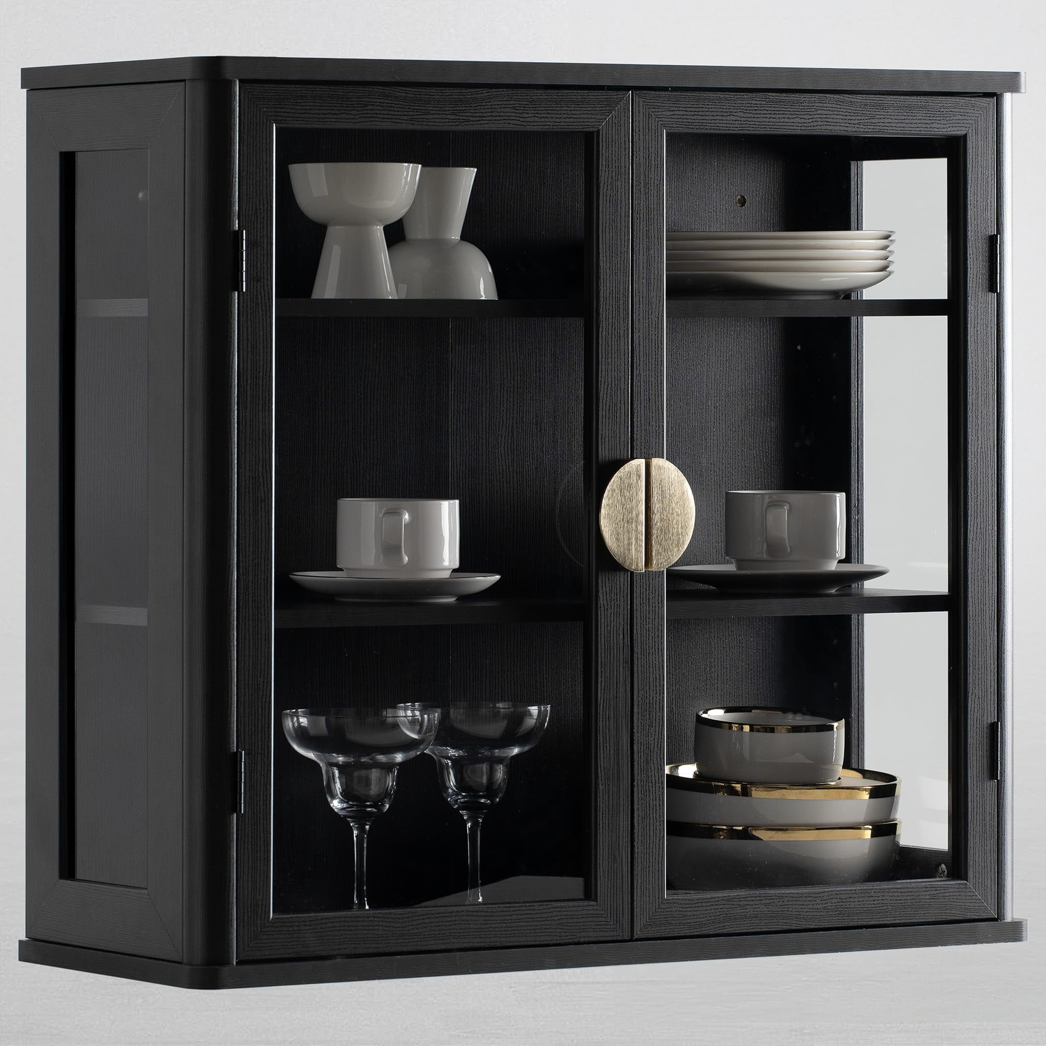 POLIHOME Display Wall Cabinet with Tempered Glass Doors，Storage Cabinet ...