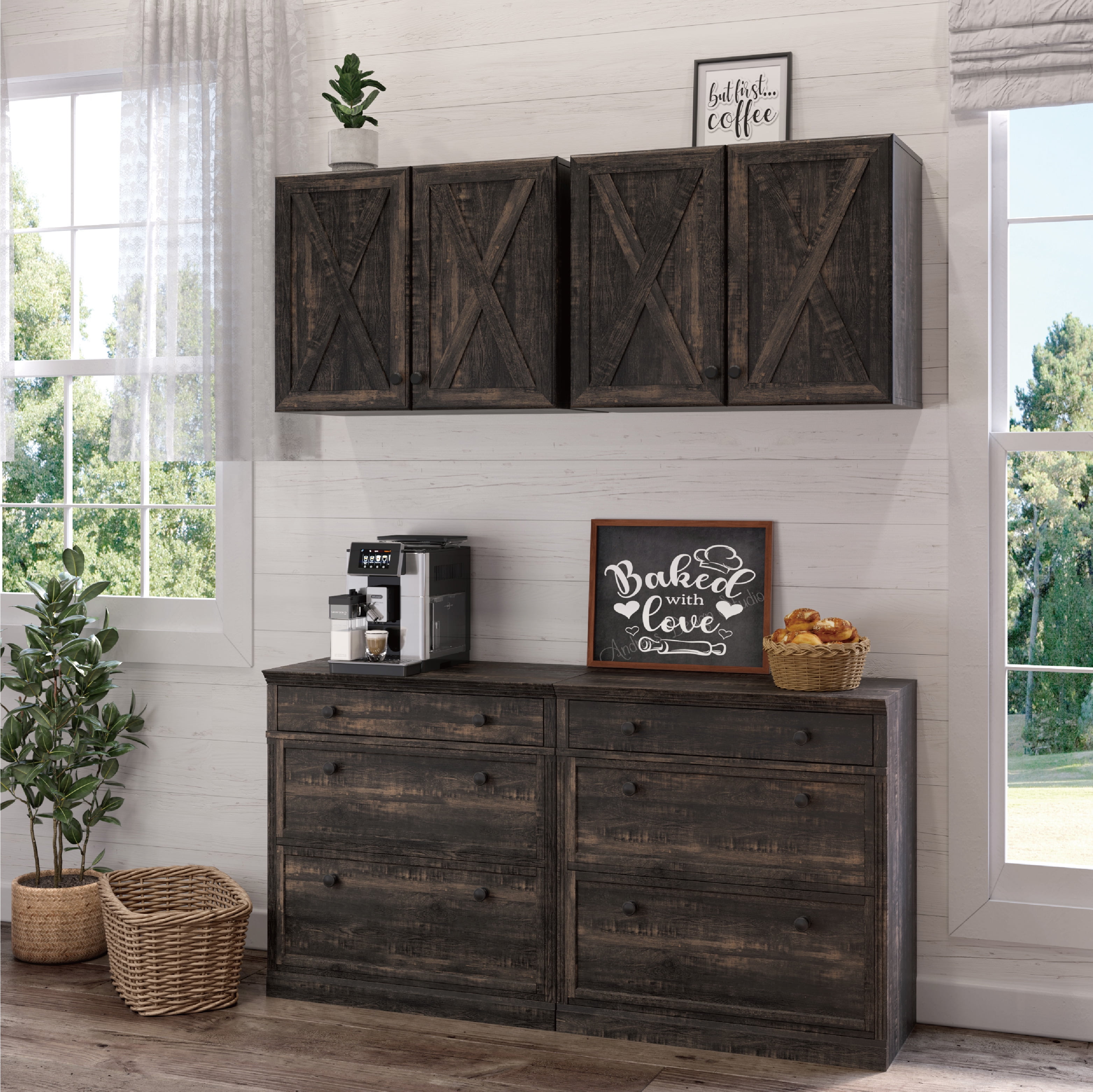 POLIHOME Farmhouse Kitchen Wall Amount Storage Cabinets with Doors and ...
