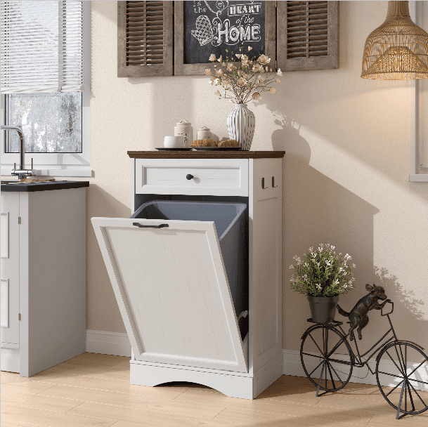 POLIHOME Tilt Out Trash Can Cabinet 13 Gallon Hidden Trash Garbage Can ...