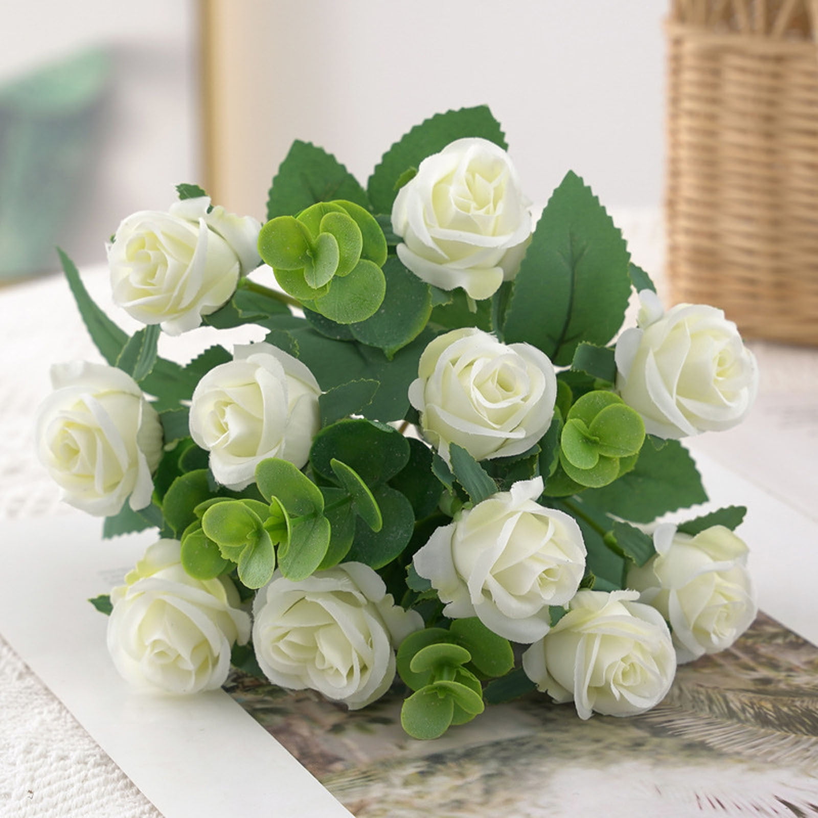 POLISE Spaces Artificial Mini Rose Silk Flower, Long Faux Rose Stem for ...