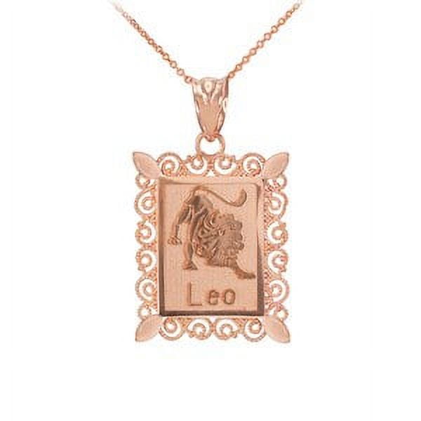 POLISHED ROSE GOLD LEO ZODIAC SIGN RECTANGULAR PENDANT NECKLACE - 10K ...