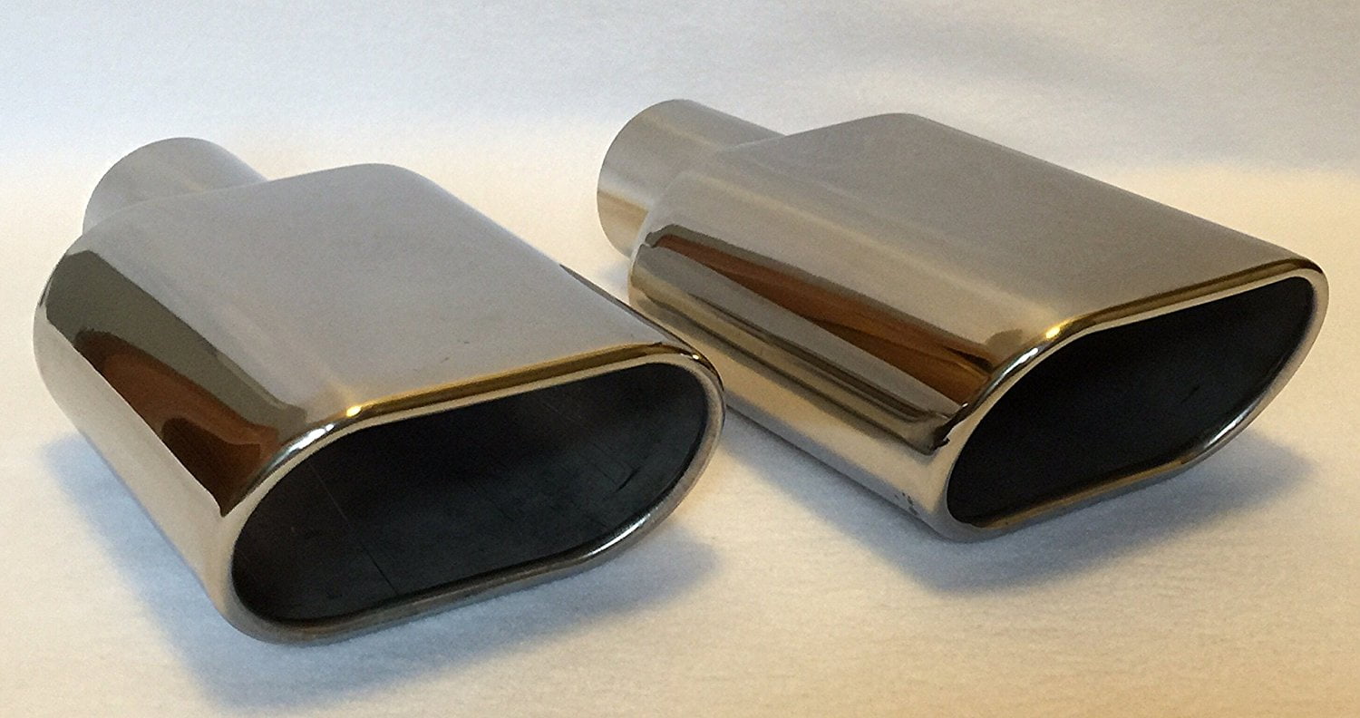 POLISHED STAINLESS 2.25" ID x 4" OD x 12" LONG OVAL FLAT EXHAUST TIPS ...