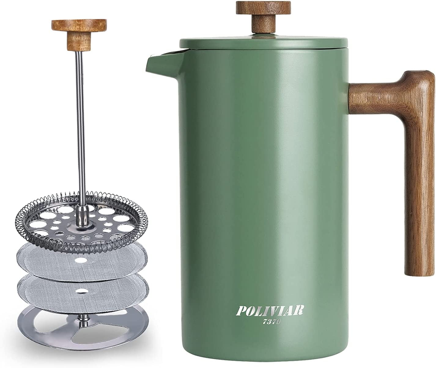 POLIVIAR French Press Coffee Maker, 34 oz with Real Wood Handle, Double ...