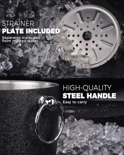 POLIVIAR Ice Bucket, 2.5L Double Wall Ice Bucket with Lid, Stainless ...