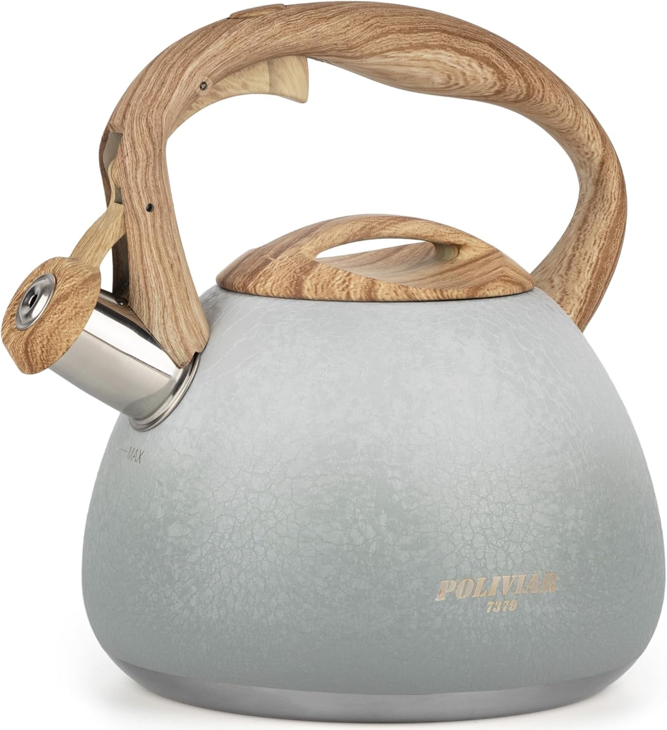POLIVIAR Tea Kettle, 2.7 Quart Natural Stone Finish with Wood Pattern ...