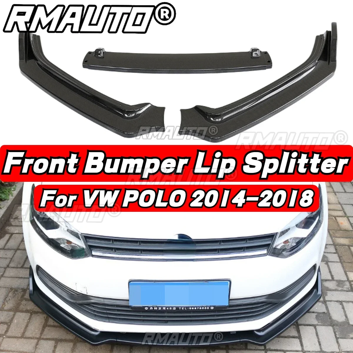 POLO Lip Carbon Fiber 3Pcs Front Bumper Diffuser Splitter Lip Rear ...