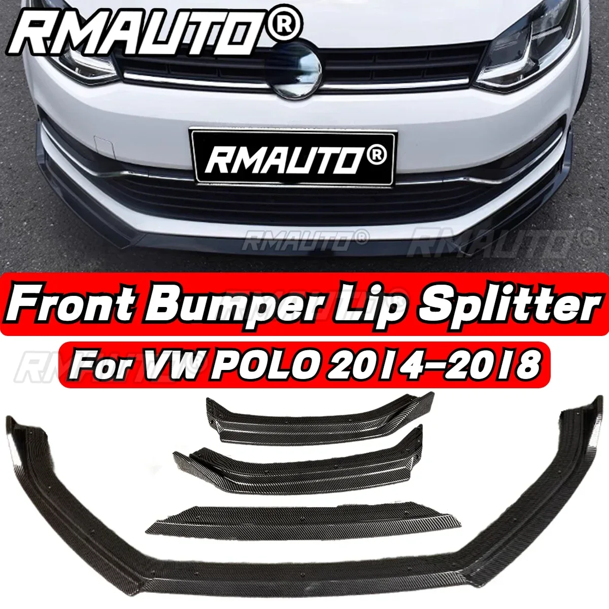 POLO MK5 Spoiler Carbon Fiber Front Bumper Splitter Lip Diffuser ...