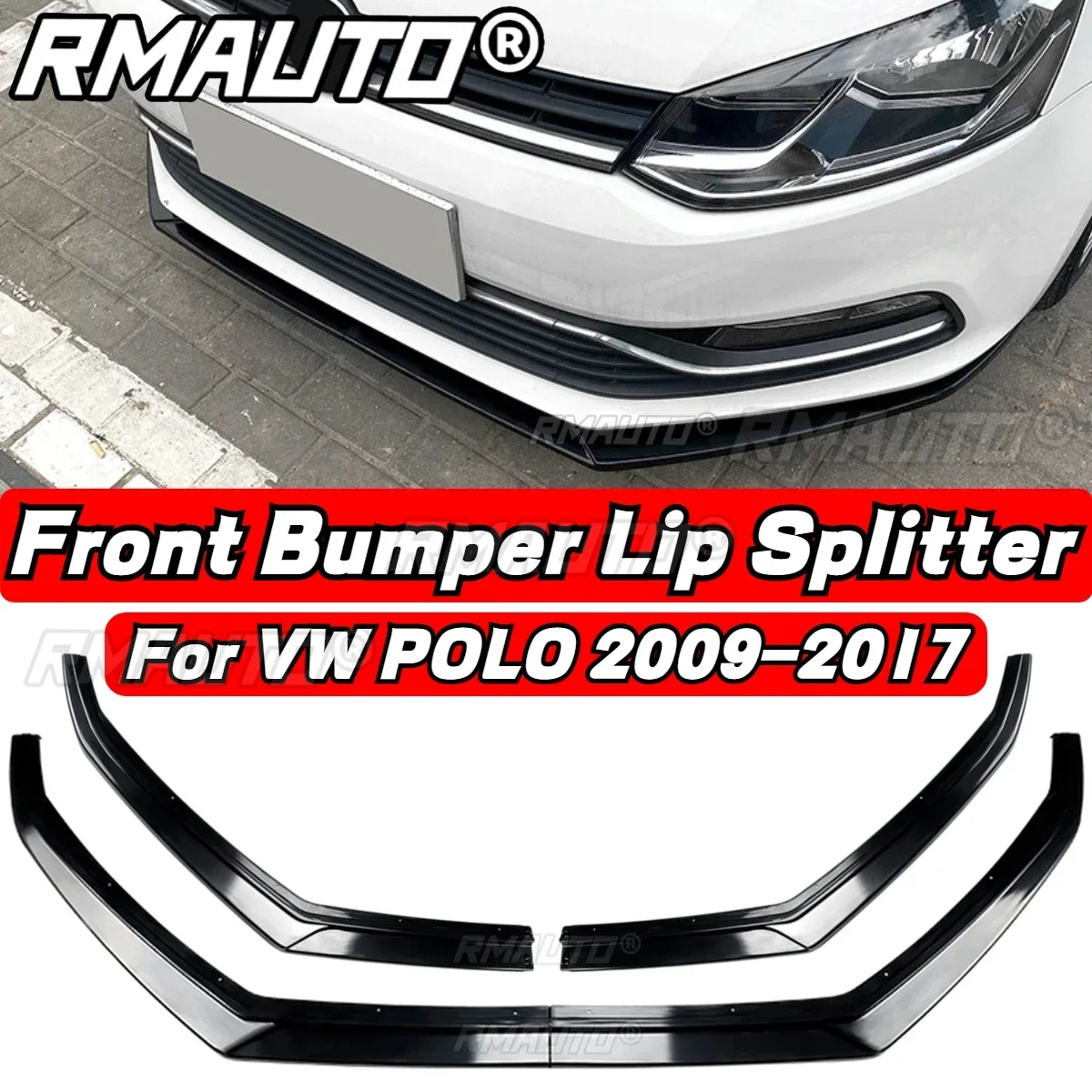 POLO MK6 Spoiler Gloss Black Front Bumper Lip Splitter Rear Diffuser ...