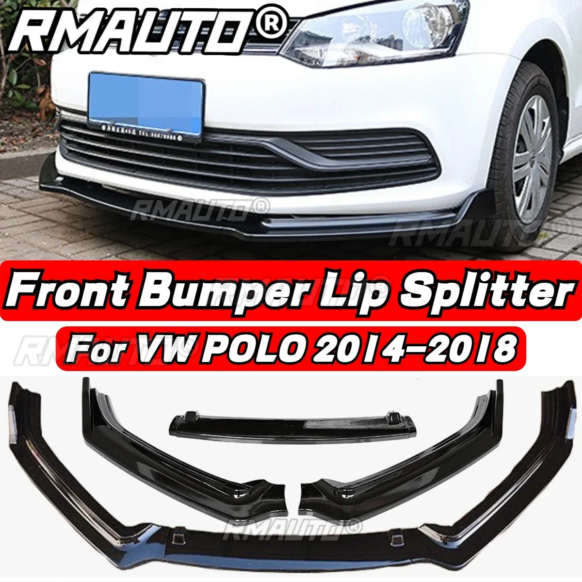 POLO MK6 Spoiler Gloss Black Front Bumper Lip Splitter Rear Diffuser ...