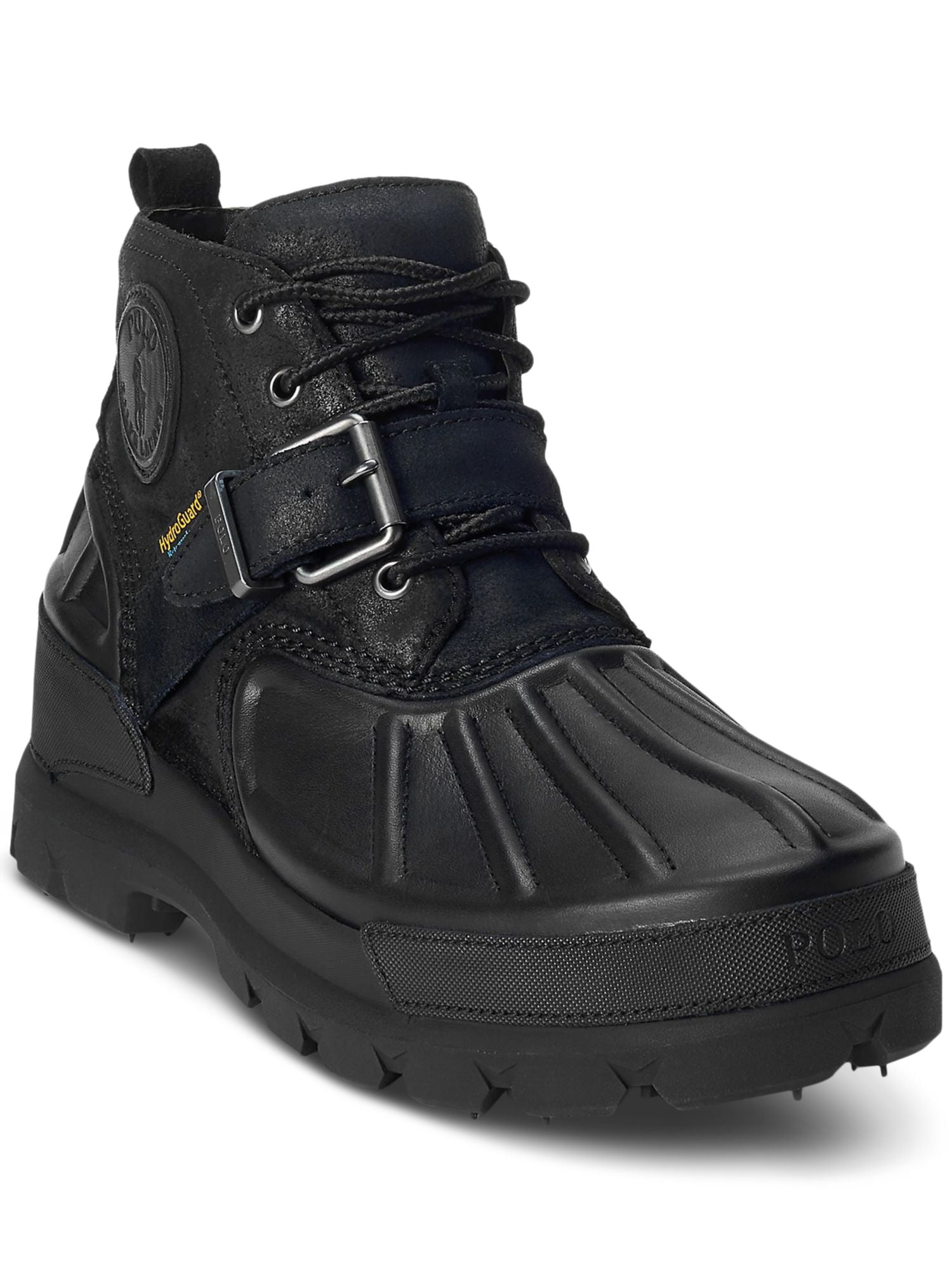 Polo Ralph Lauren Mens Waterproof Black Leather Boots, Buckle Accent ...