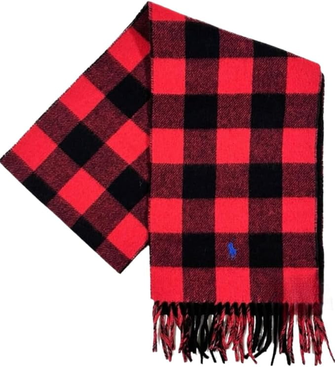 POLO RALPH LAUREN Red Checked Fringed Scarf Blue Logo - Walmart.com