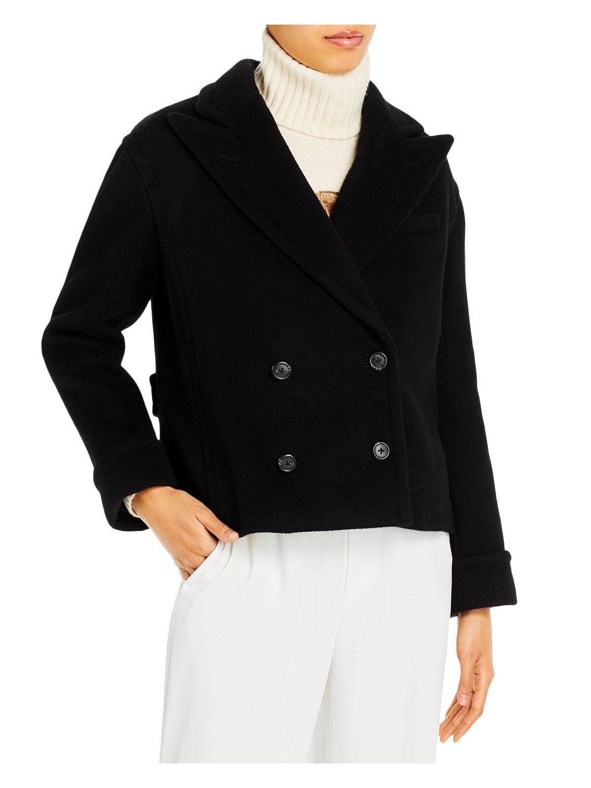 POLO RALPH LAUREN Womens Black Pocketed Short Length Double Breasted ...