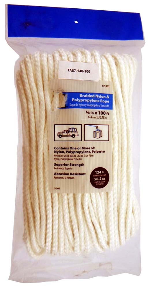 POLYPRO 1/4" X 100' Diamond Braided Nylon, Multi-purpose Rope: TA87140 ...