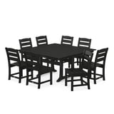 POLYWOOD Lakeside Outdoor Wooden 9-Piece Farmhouse Trestle Dining Table ...