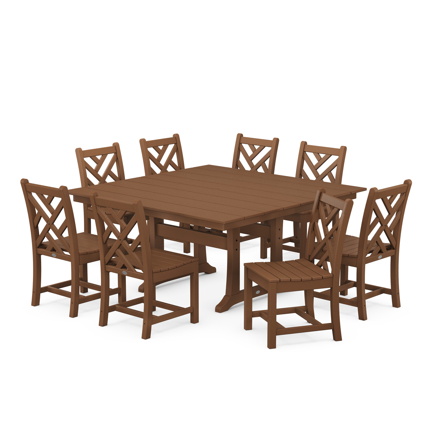 POLYWOOD Chippendale 9-Piece Farmhouse Trestle Dining Set in Teak ...