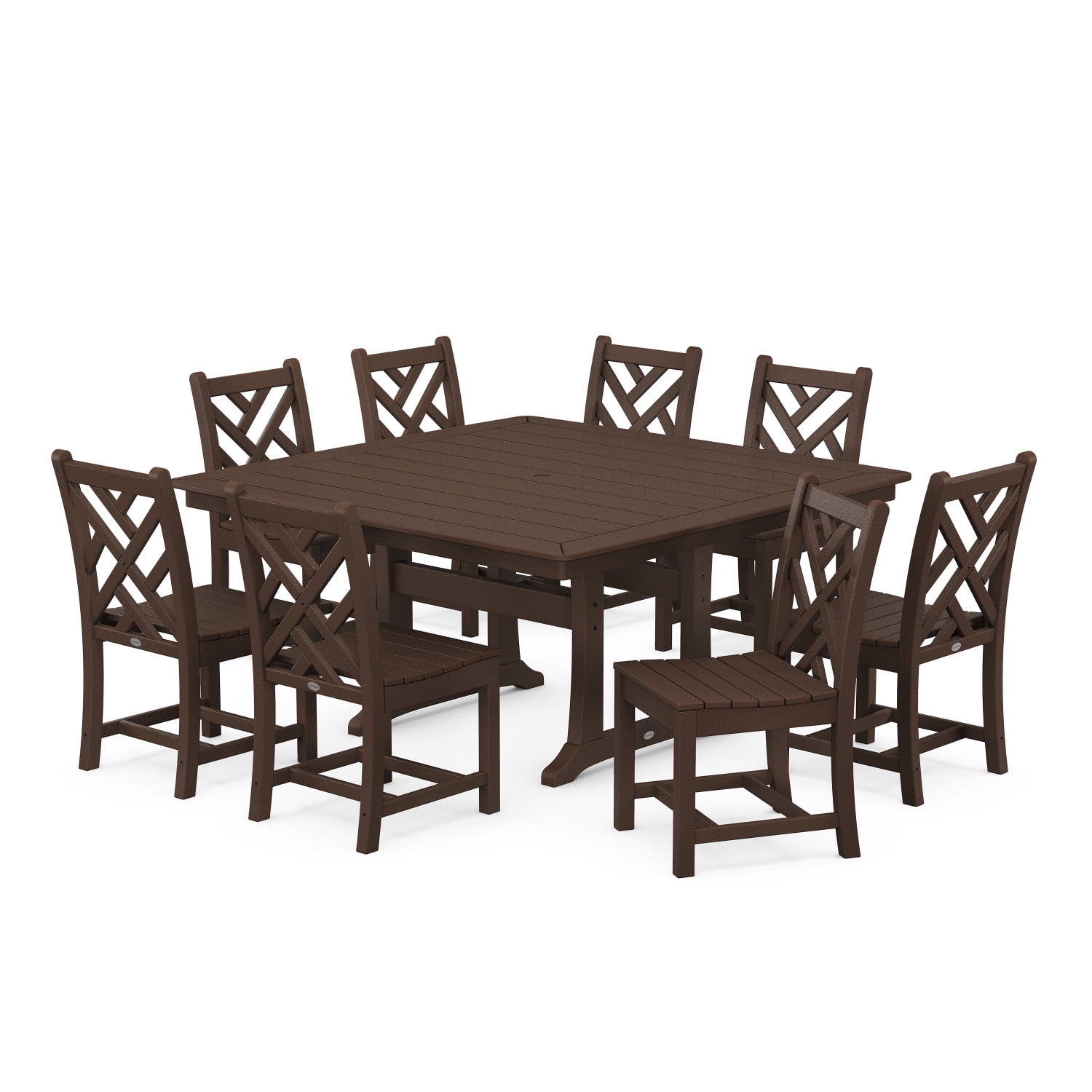 POLYWOOD Chippendale 9-Piece Nautical Trestle Dining Set in Mahogany ...