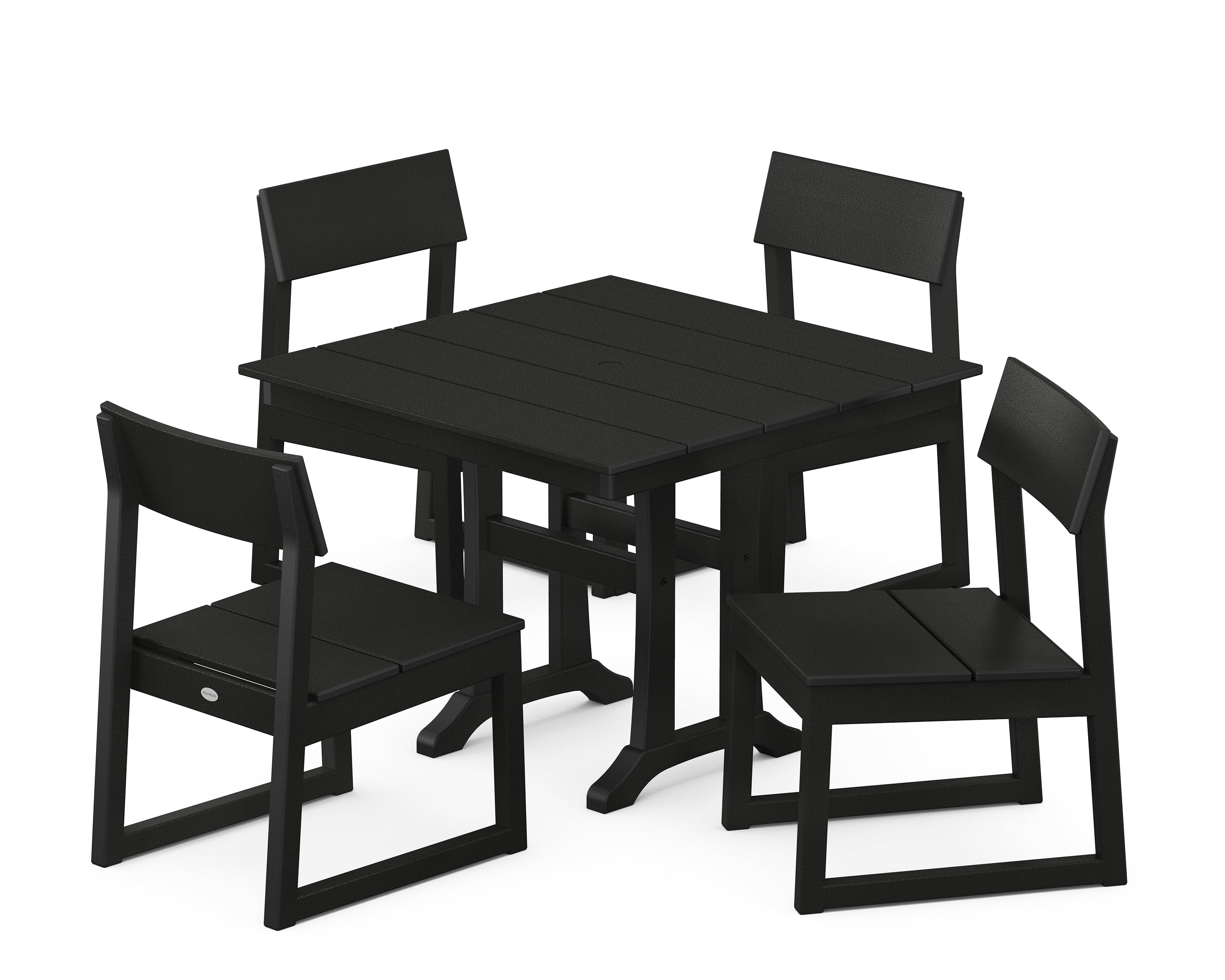 POLYWOOD EDGE 5-Piece Farmhouse Trestle Side Chair Dining Set in Black ...