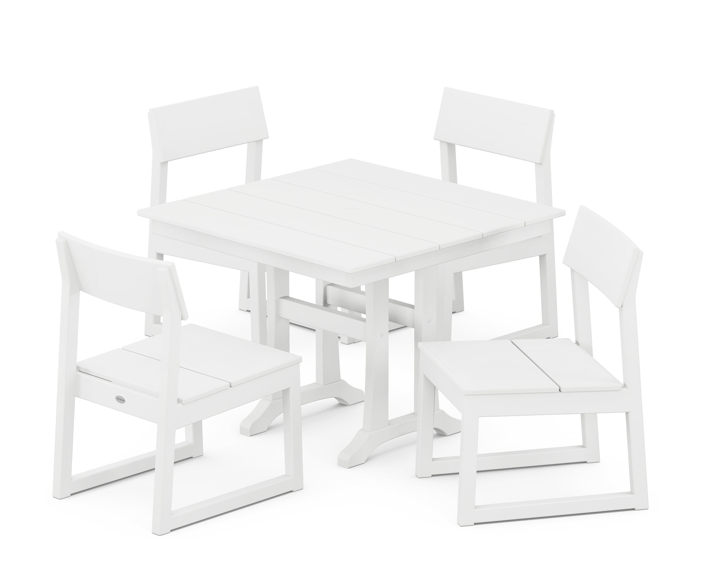 POLYWOOD EDGE 5-Piece Farmhouse Trestle Side Chair Dining Set in White ...