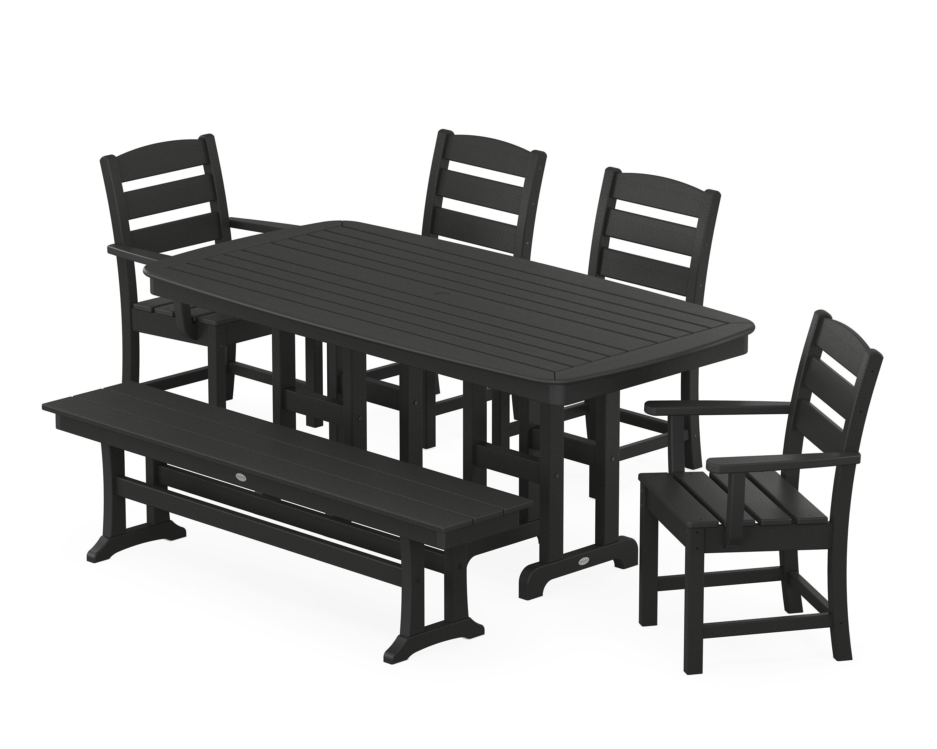 POLYWOOD Lakeside 6-Piece Dining Set with Bench in Black - Walmart.com