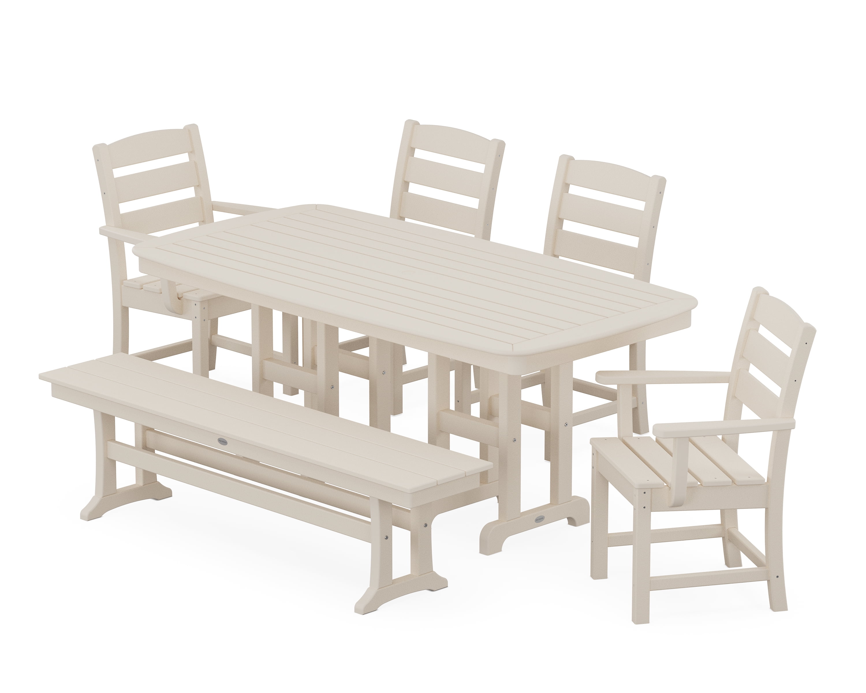 POLYWOOD Lakeside 6-Piece Dining Set with Bench in Sand - Walmart.com