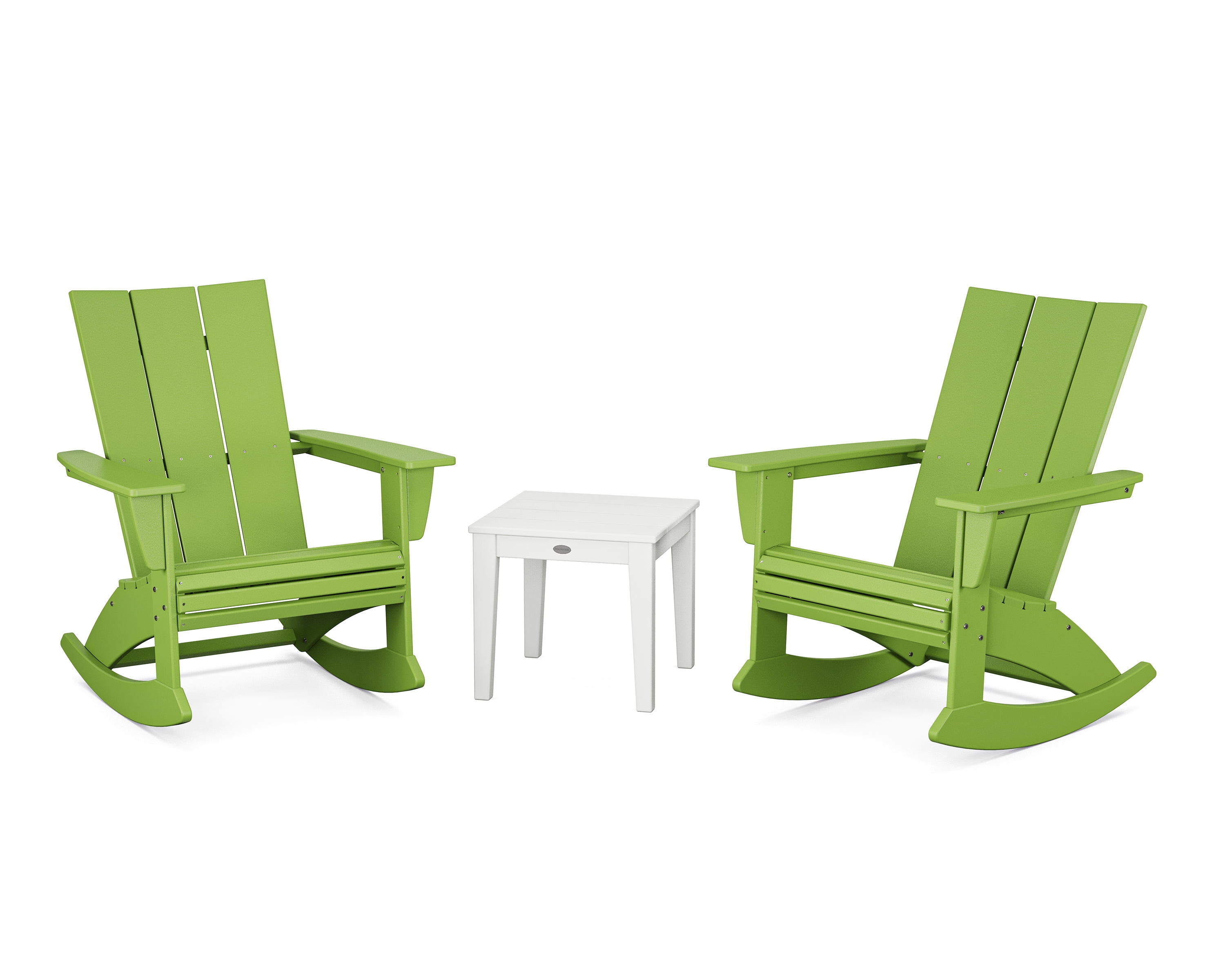 POLYWOOD Modern Curveback 3-Piece Adirondack Rocking Chair Set in Lime ...