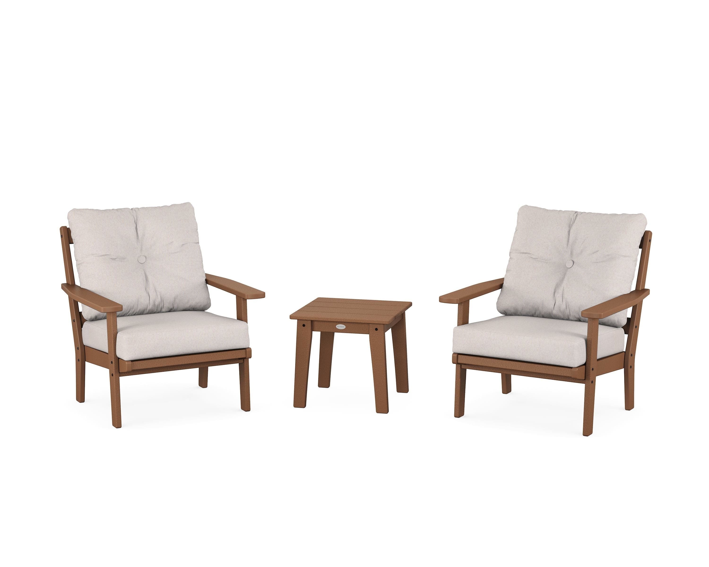 POLYWOOD® Prairie 3-Piece Deep Seating Set in Teak / Dune Burlap ...