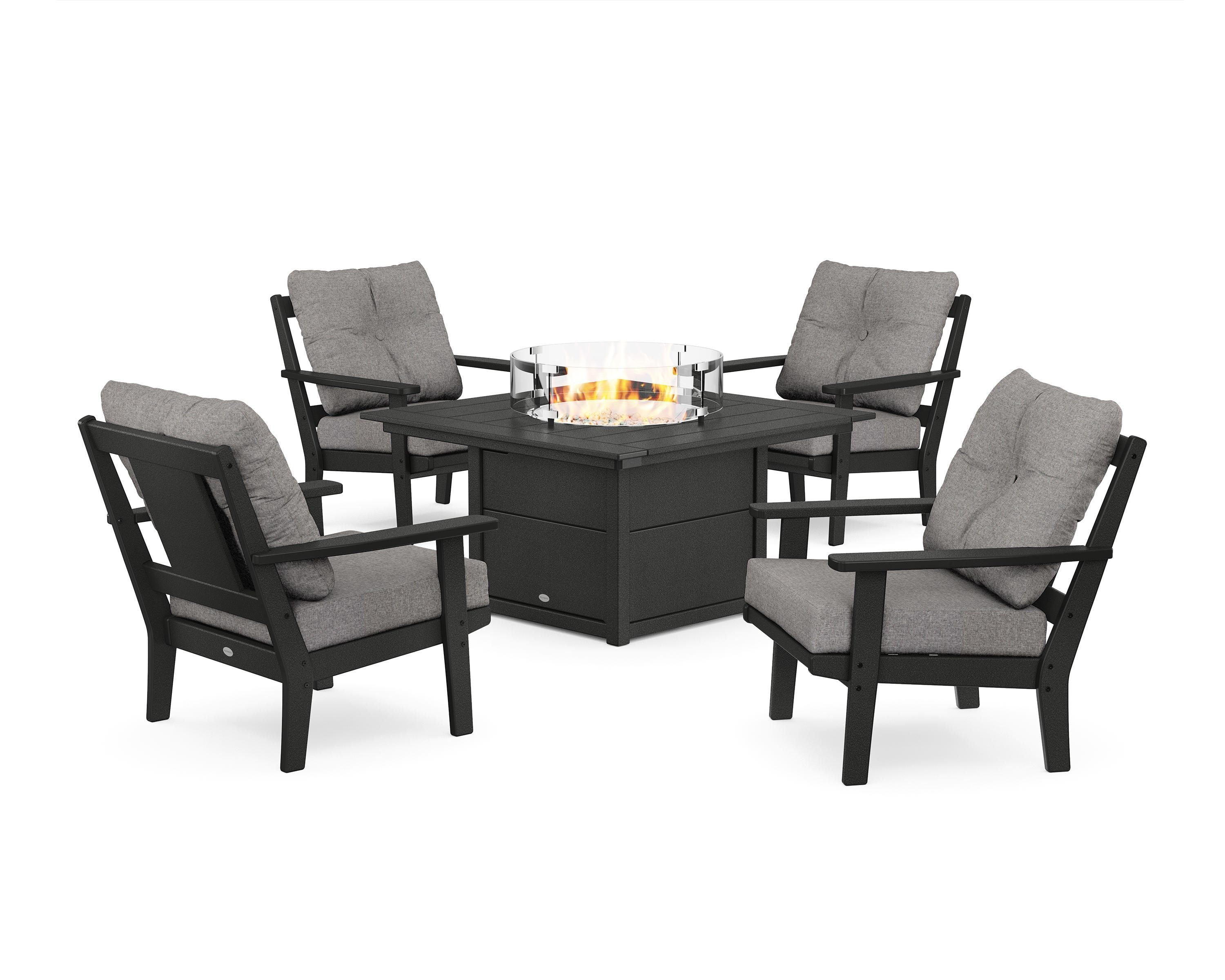 POLYWOOD® Prairie 5-Piece Deep Seating Set with Fire Pit Table in Black ...