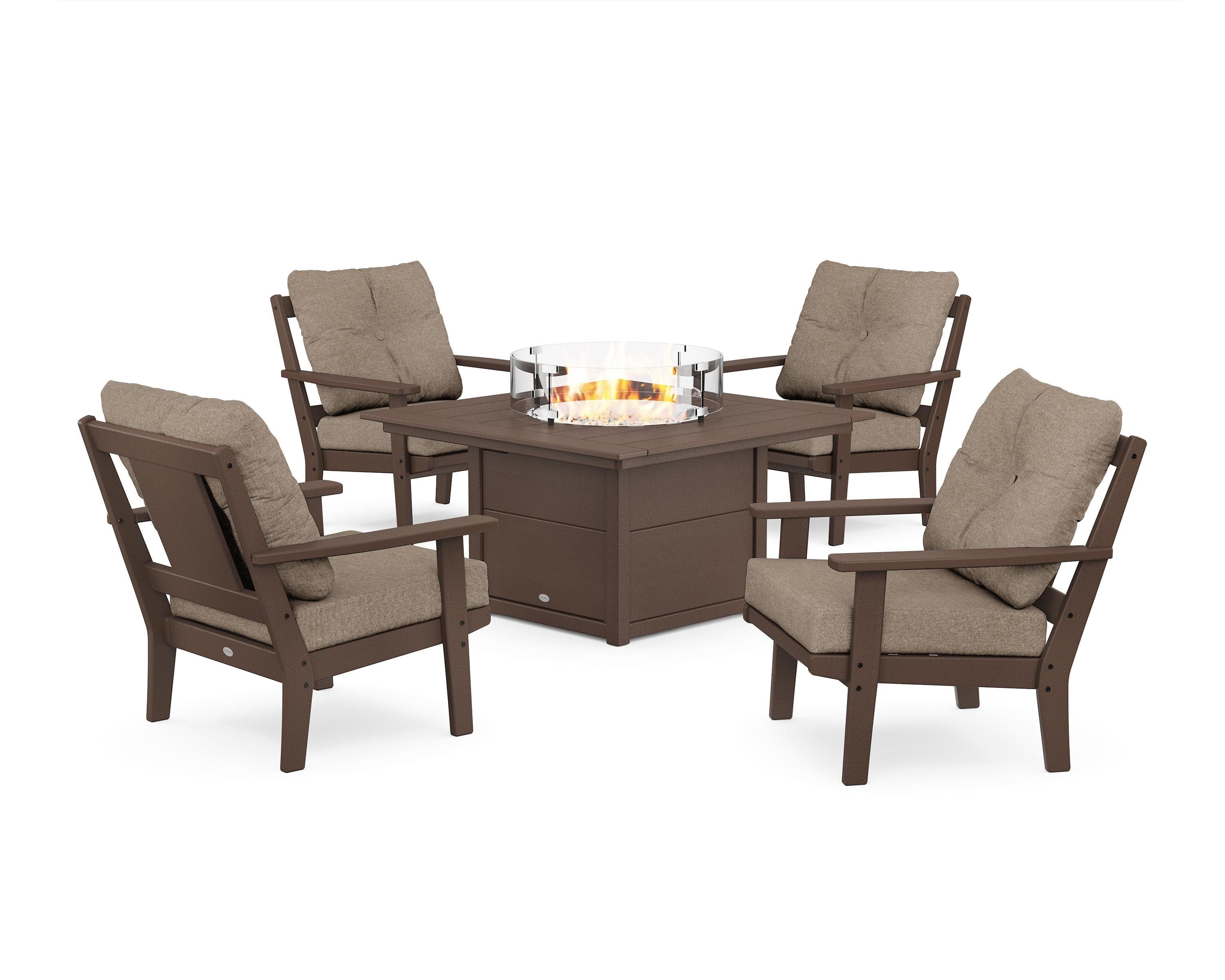 POLYWOOD® Prairie 5-Piece Deep Seating Set with Fire Pit Table in ...
