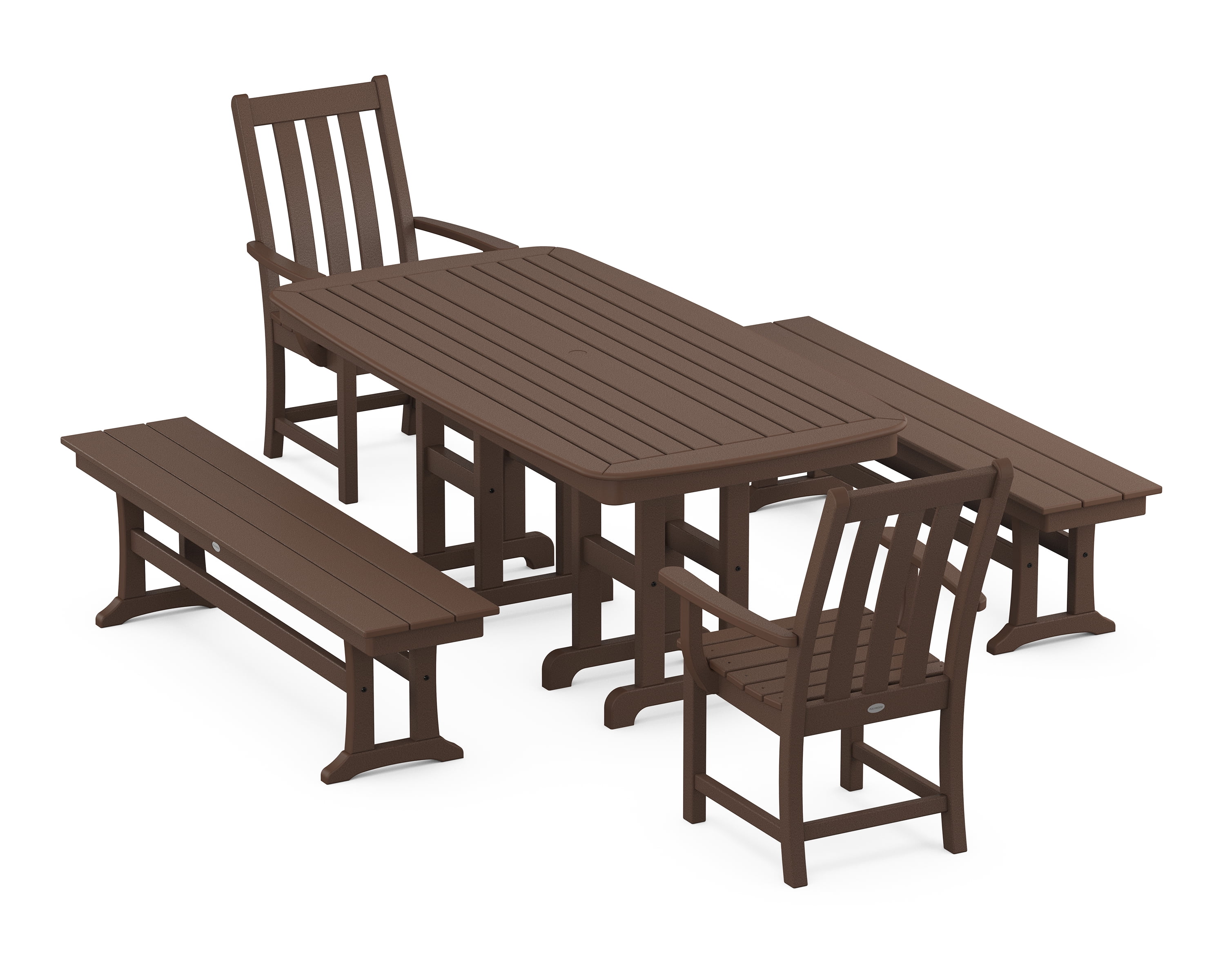 POLYWOOD Vineyard 5-Piece Dining Set with Benches in Mahogany - Walmart.com