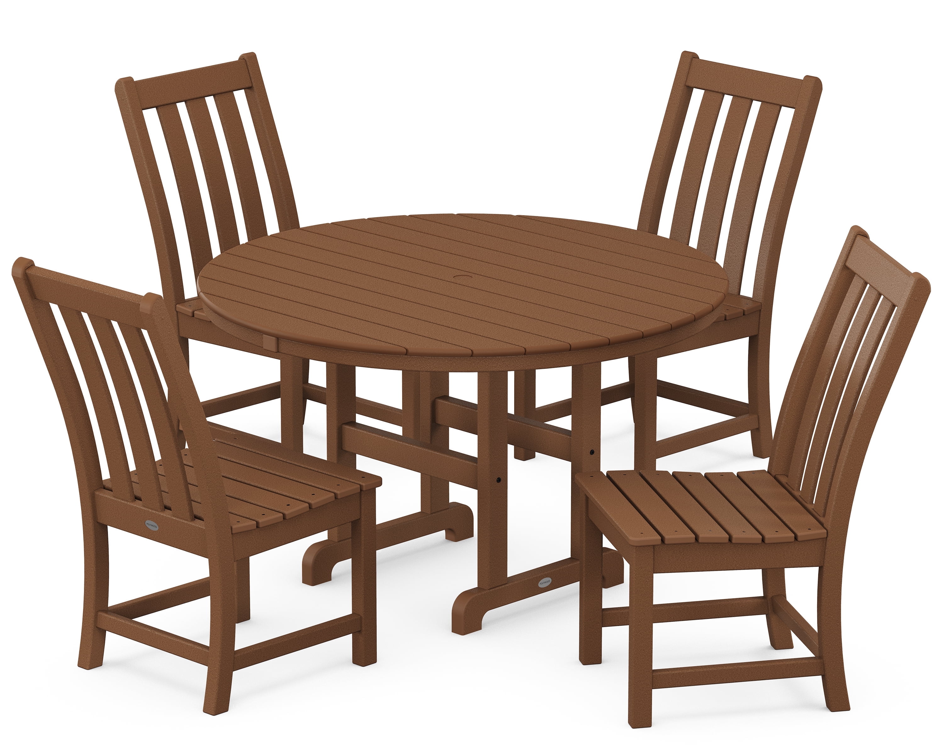 POLYWOOD Vineyard 5-Piece Round Farmhouse Side Chair Dining Set in Teak ...