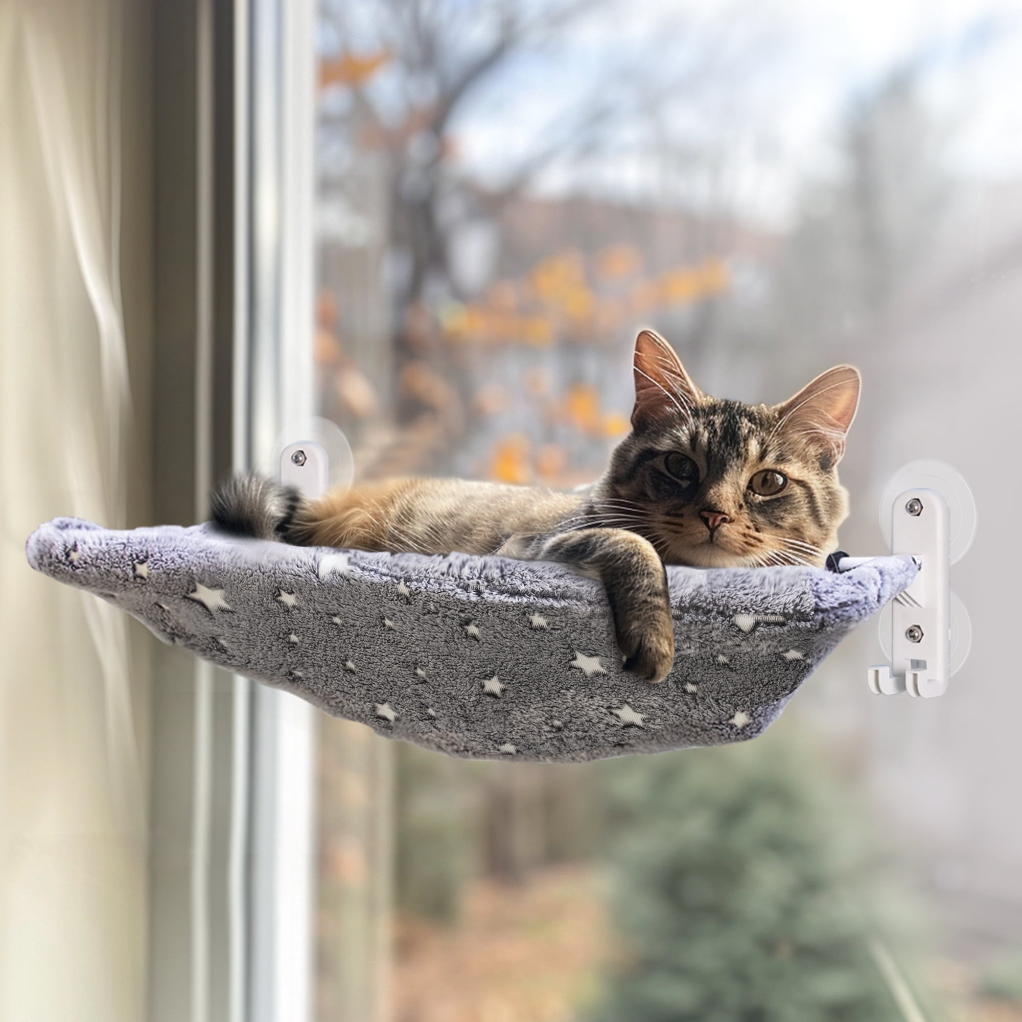 POMESEA Foldable Cordless Cat Window Perch,Cat Hammock with 4 Strong ...