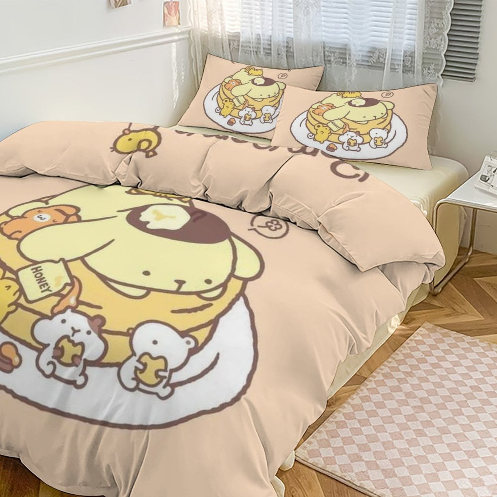 POMPOMPURIN Bedding Set Anime Three-piece for Boys Girls Teens Queen ...