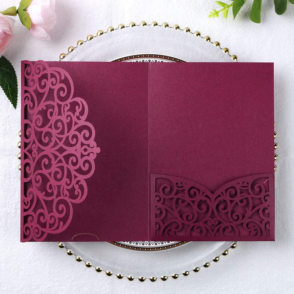 PONATIA 5.12 x 7.2 Laser Cut Invitation Pocket, 20Pcs Tri-Fold 5 x 7 ...
