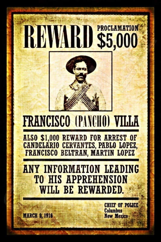 PONCHO VILLA WANTED SIGN 8"X12" ALL WEATHER METAL WESTERN COWBOY BANDIT ...