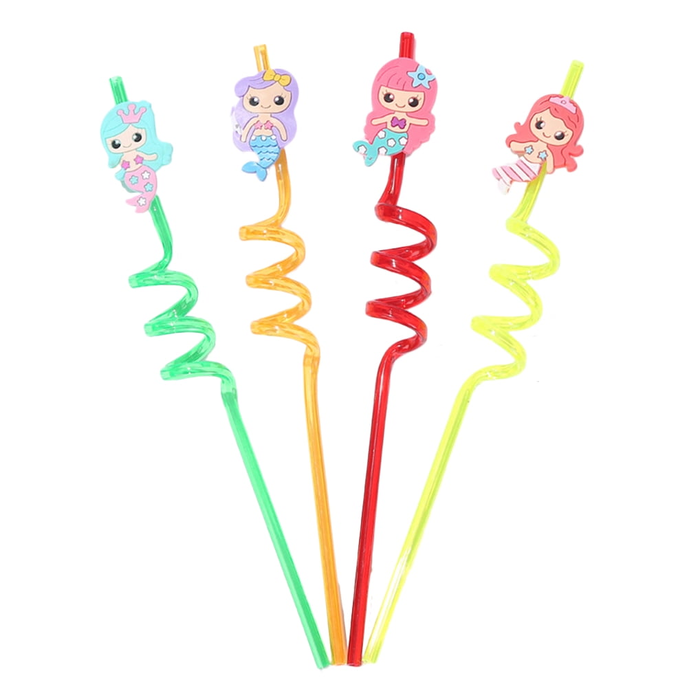 PONDER 16PCS Colorful Hard PVC Twists Straws Mermaid Design Crystal ...