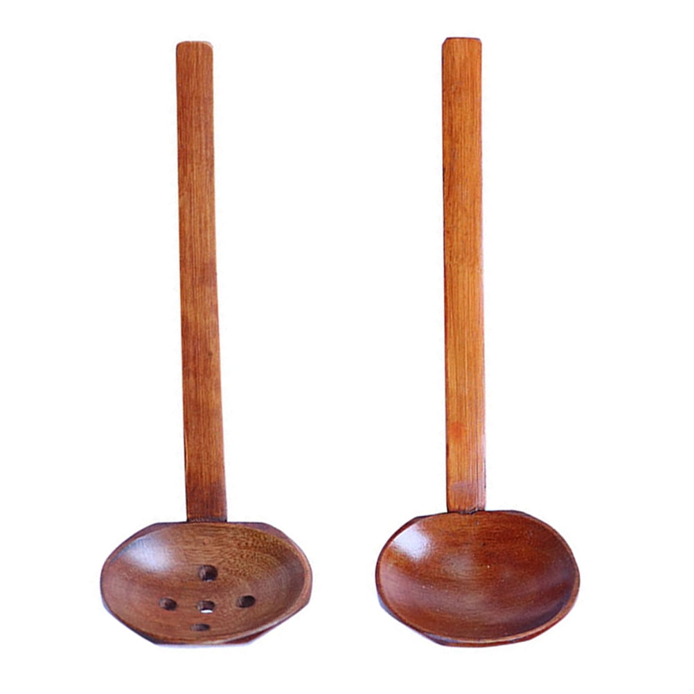 PONDER 2 Pcs Exquisite Kitchen Long Handle Spoons Reusable Wood Spoons ...