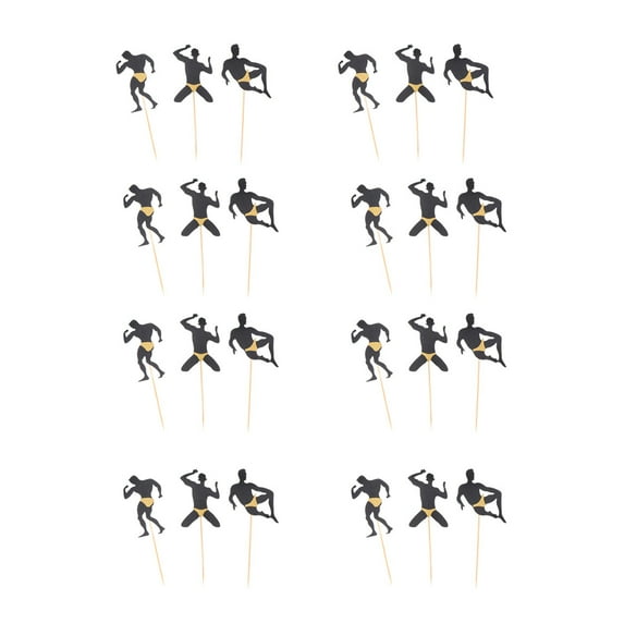 HEMOTON Muscular Man Cake Toppers for Decoration Black Paper Picks ...