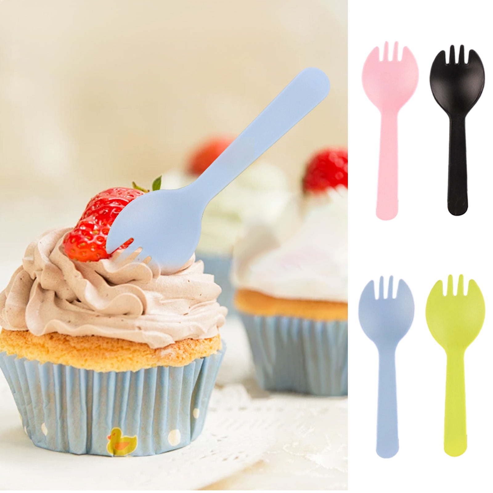PONPRNGY 100 Pcs Mini Disposable Plastic Cake fork, fork and Spoon Two ...