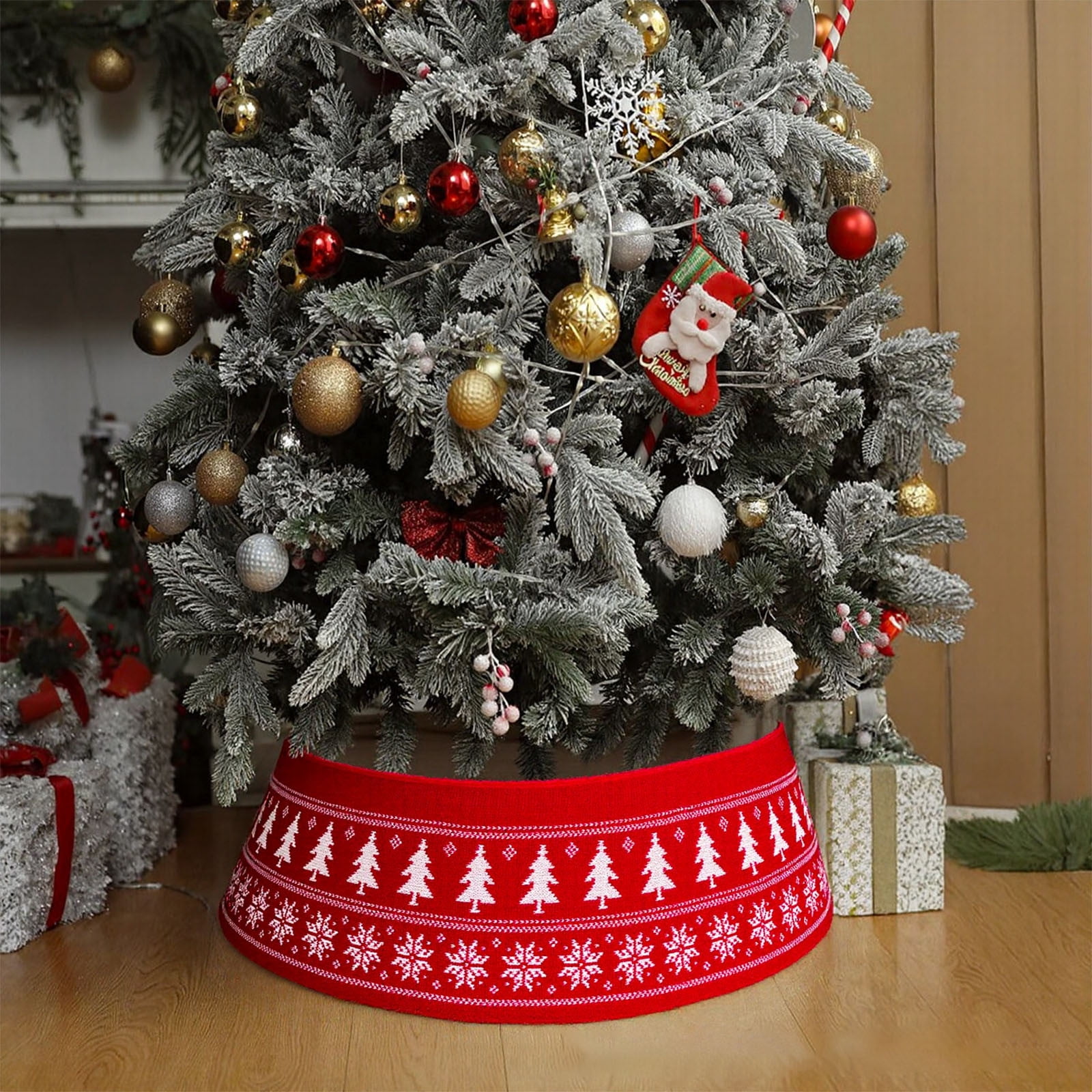 PONPRNGY Christmas Tree Collar, Knit Red Xmas Tree Collar, Christmas ...