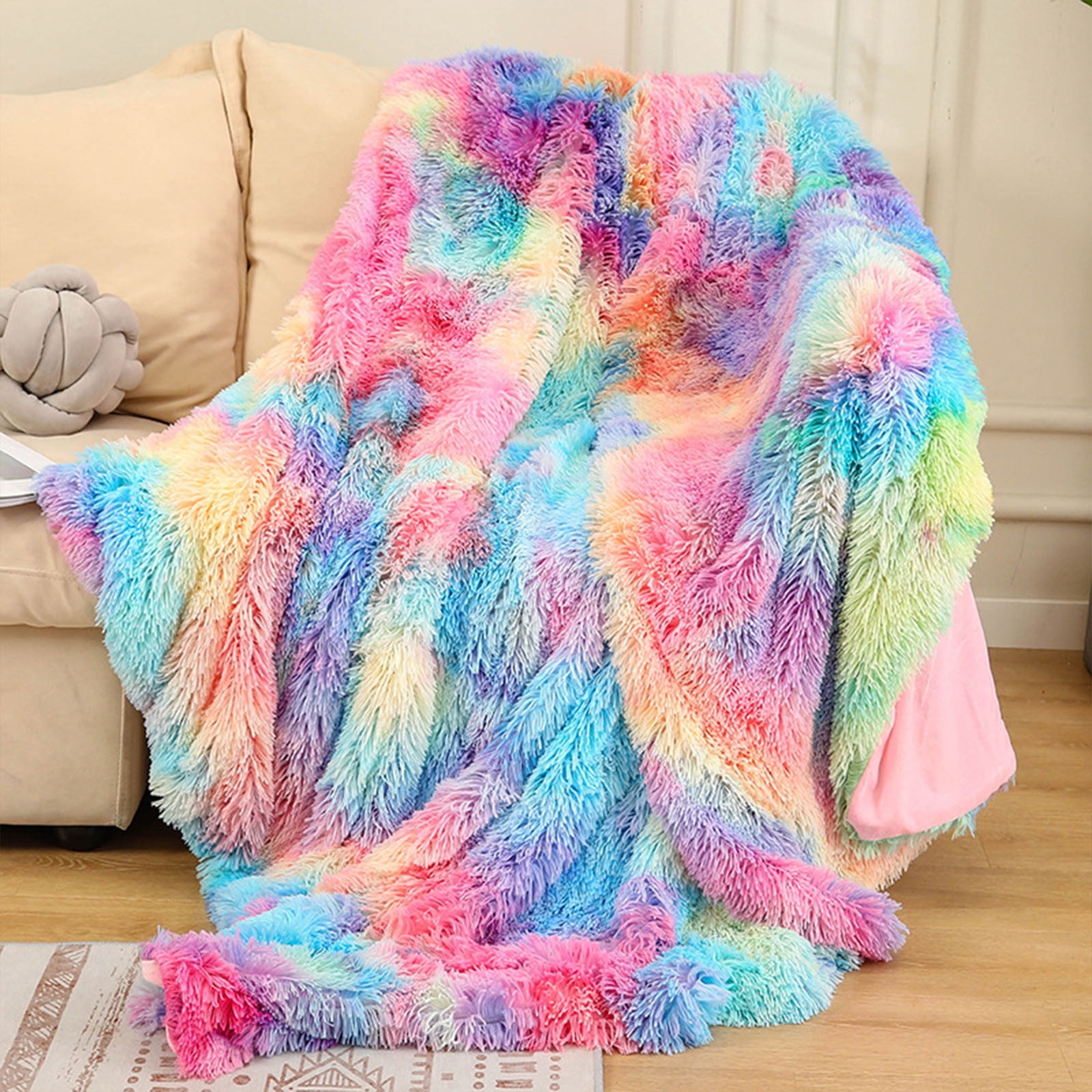 PONPRNGY Faux Fur Throw Blanket, Tie Dye Fluffy Blanket, Super Soft ...