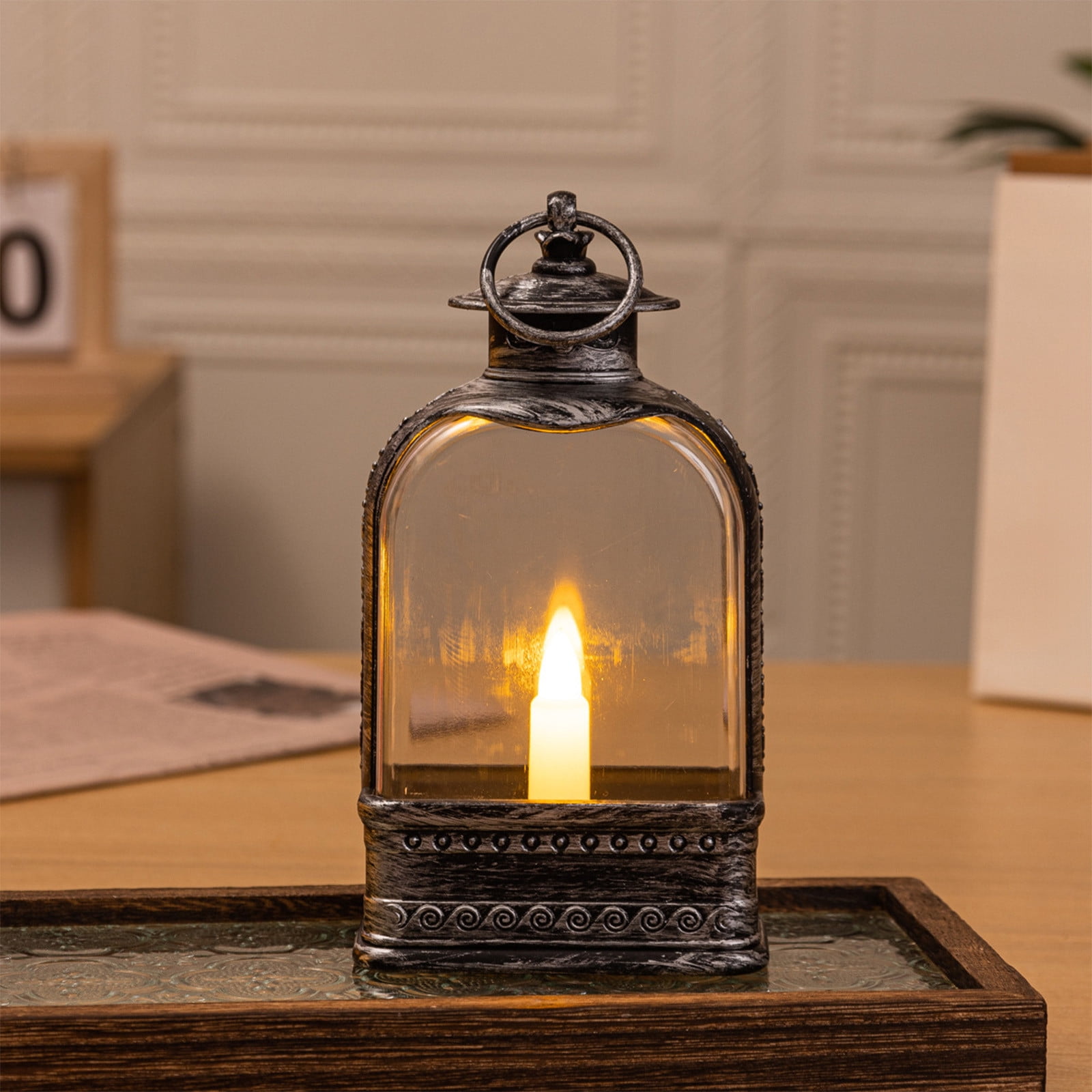 PONPRNGY Flat Style LED Electronic Lantern Oil Lamp Small Lantern for ...