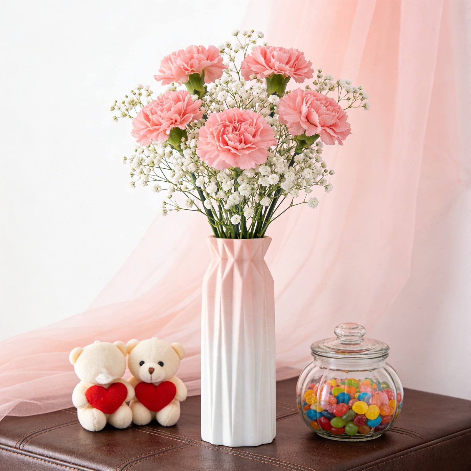 PONPRNGY Gradient Pink Ceramic Vase, Small Cute Flower Vase for Pampas ...